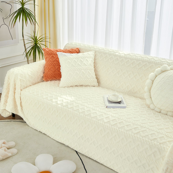 Mercer41 Geometric Jacquard Plush Sofa Slipcover Fuzzy Fluffy Sofa Blanket | Wayfair